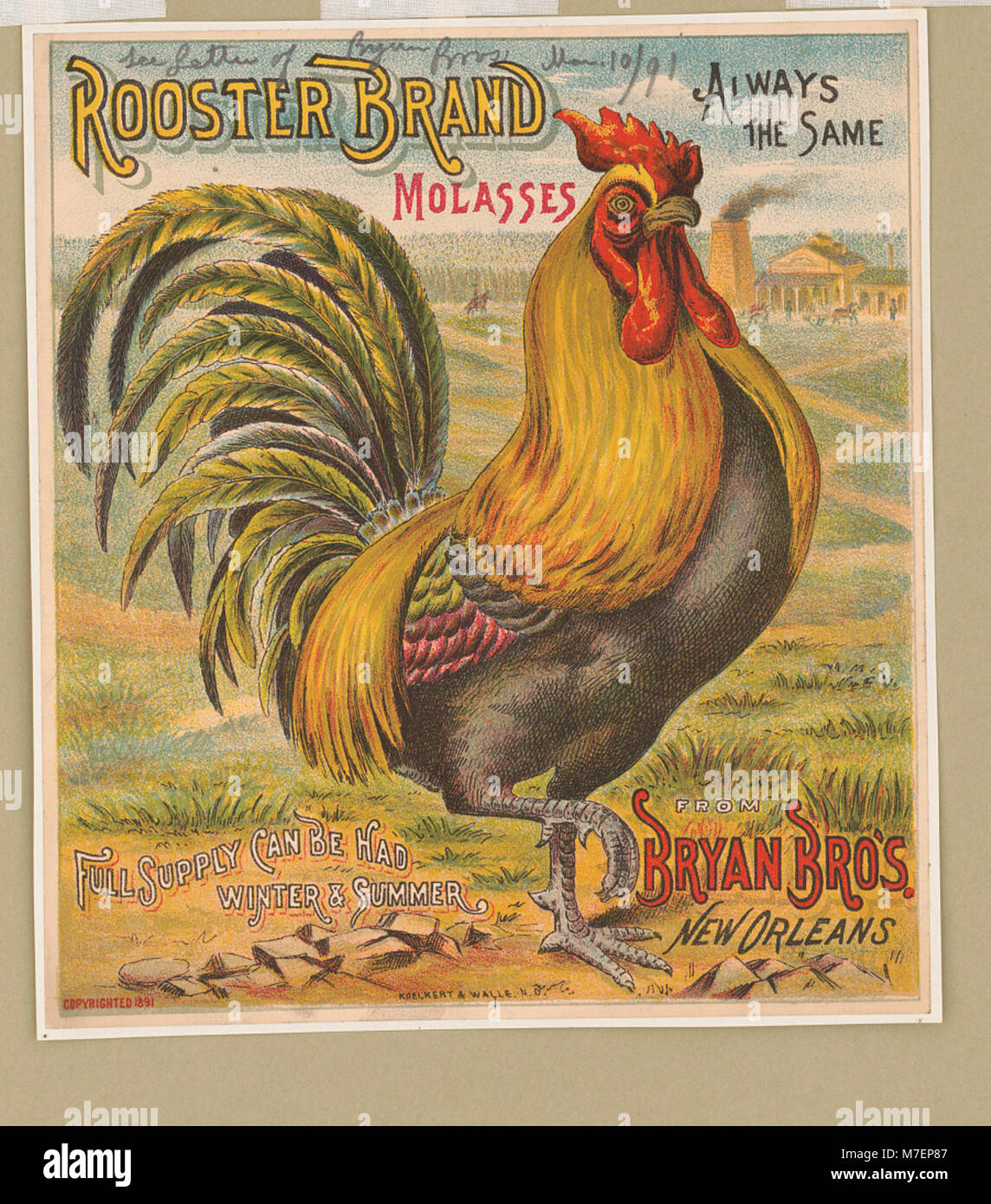 A vintage advertisement for Rooster Brand Molasses produced by Bryan ...