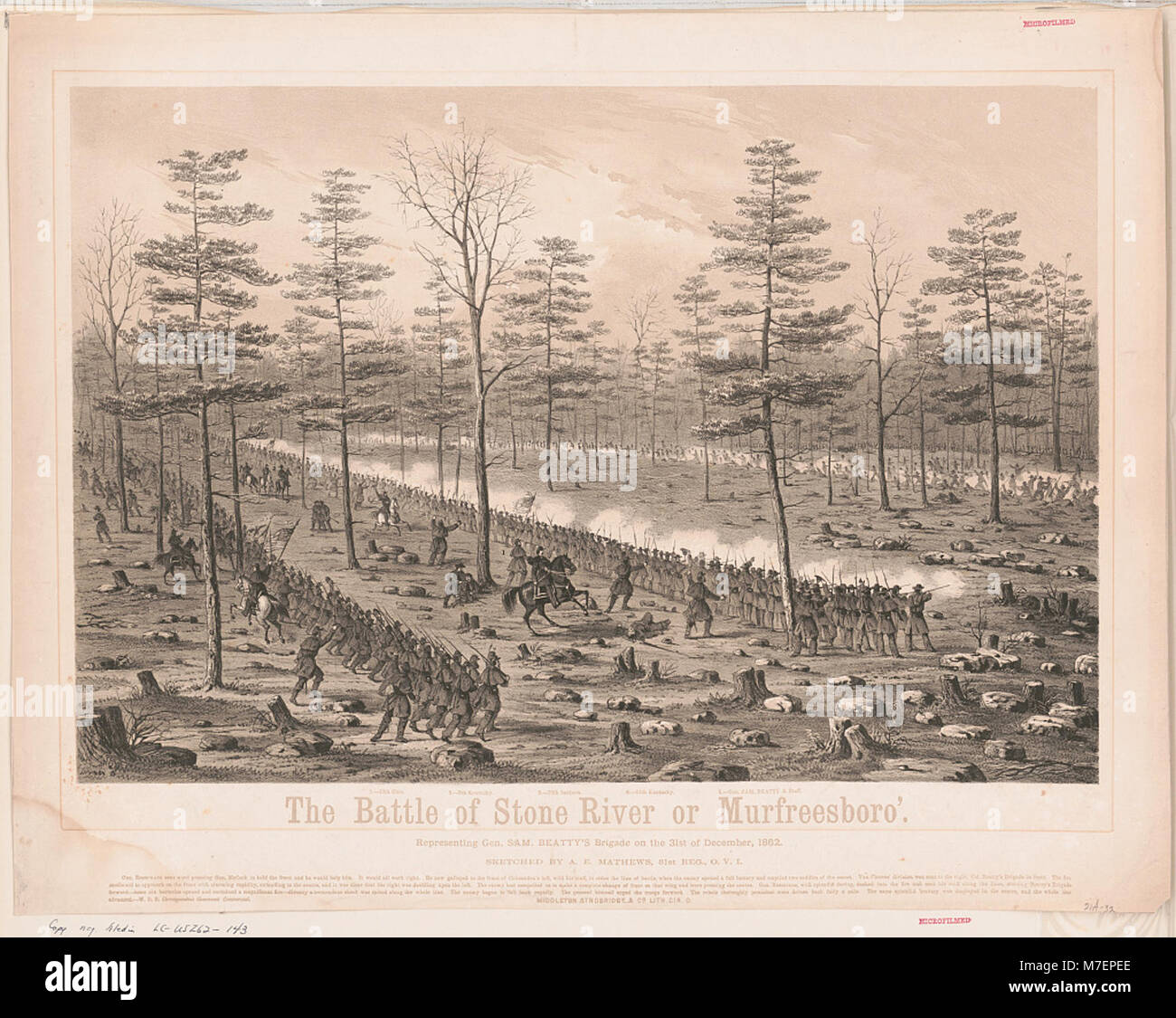 This image depicts the Battle of Stones River (Murfreesboro), fought in ...
