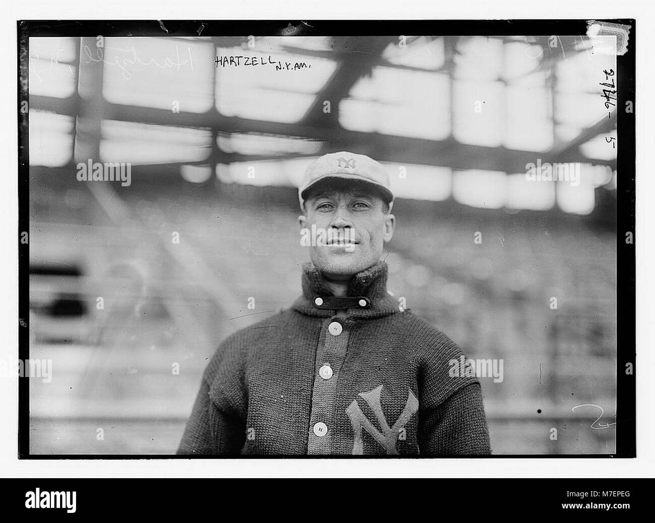 A portrait of Roy Hartzell, a New York AL baseball player, captured in ...