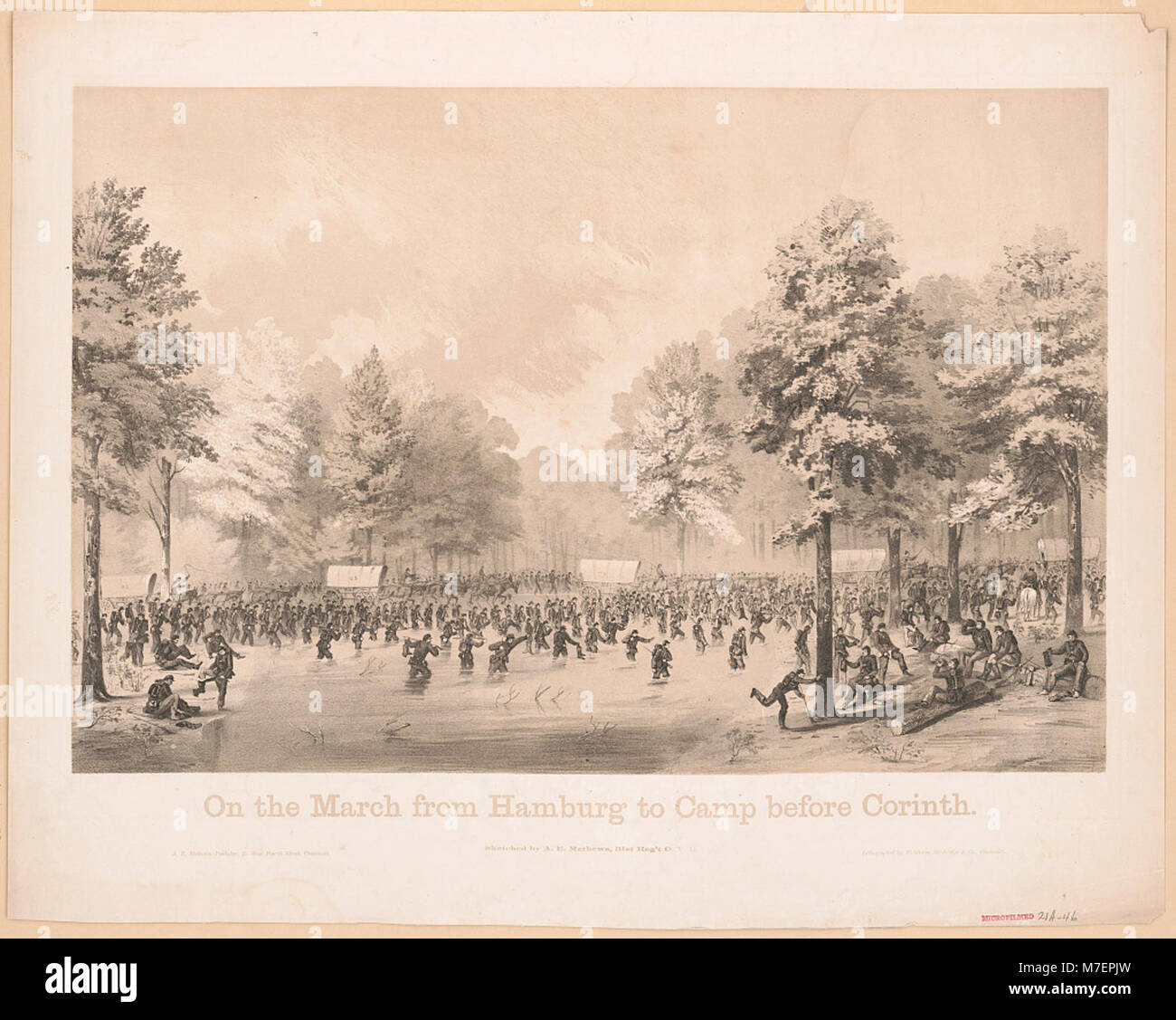 This lithograph shows soldiers of the 31st Regiment of Ohio Volunteers ...