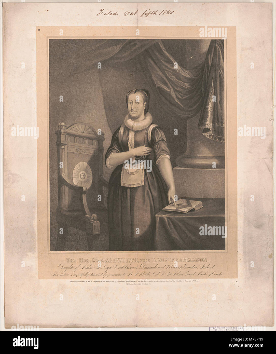 A portrait of Mrs. Aldworth, a notable lady freemason, showcasing her ...