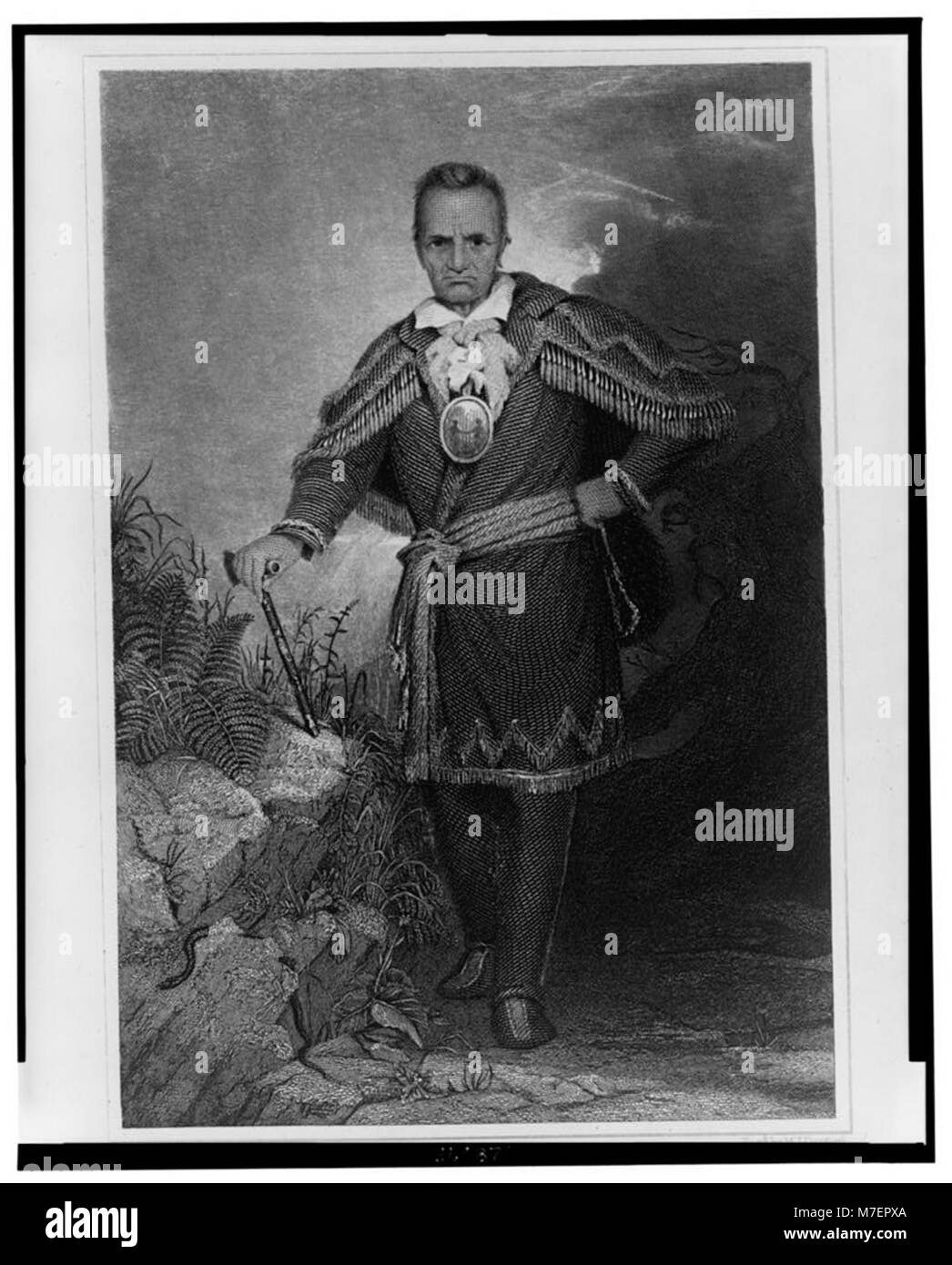 A portrait of Sa-go-ye-wat-ha, also known as Red Jacket, a prominent ...
