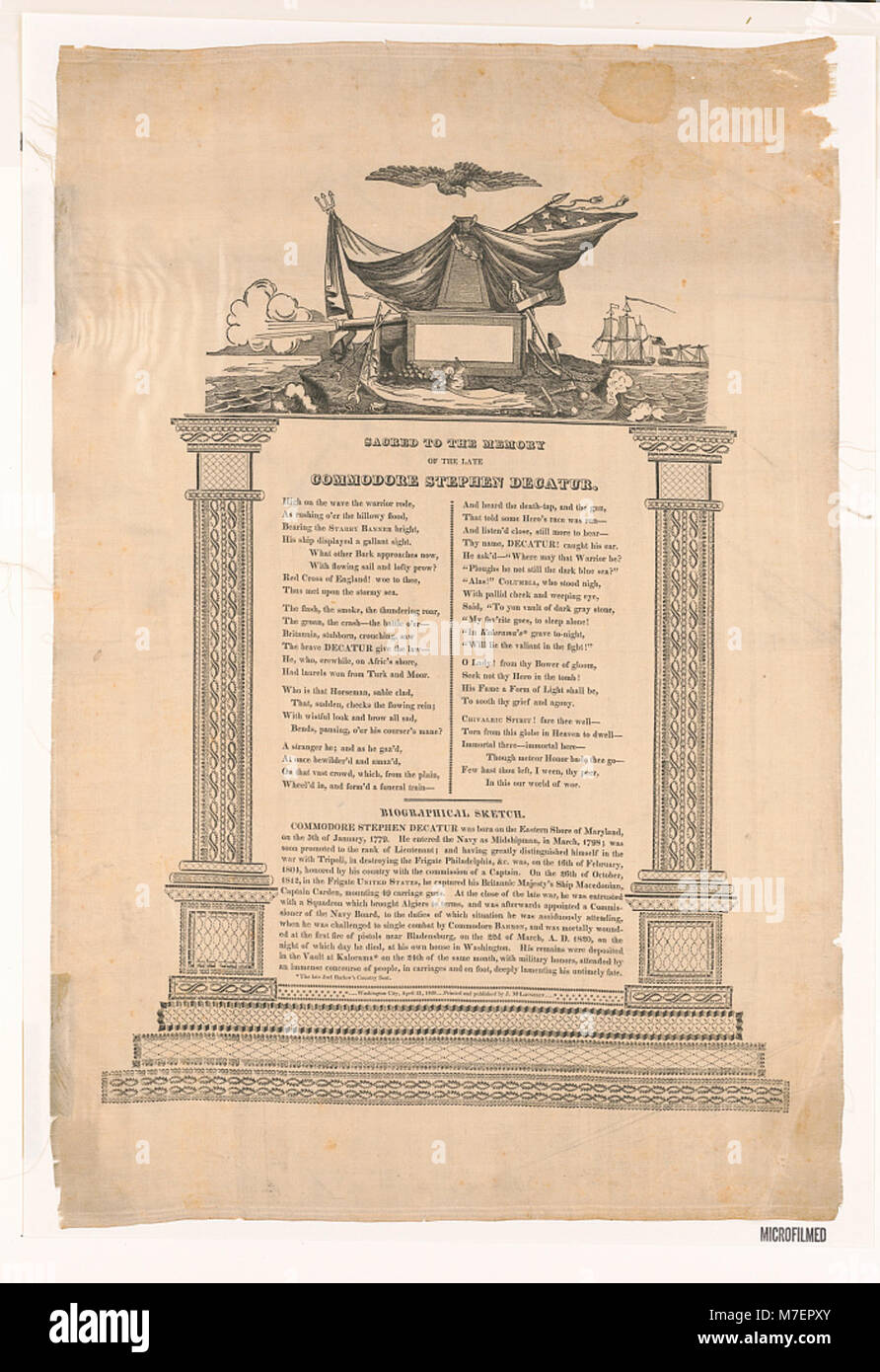 Sacred to the memory of the late Commodore Stephen Decatur ...