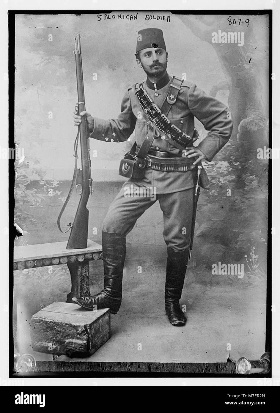 This portrait of a Salonican soldier armed with a gun illustrates the ...