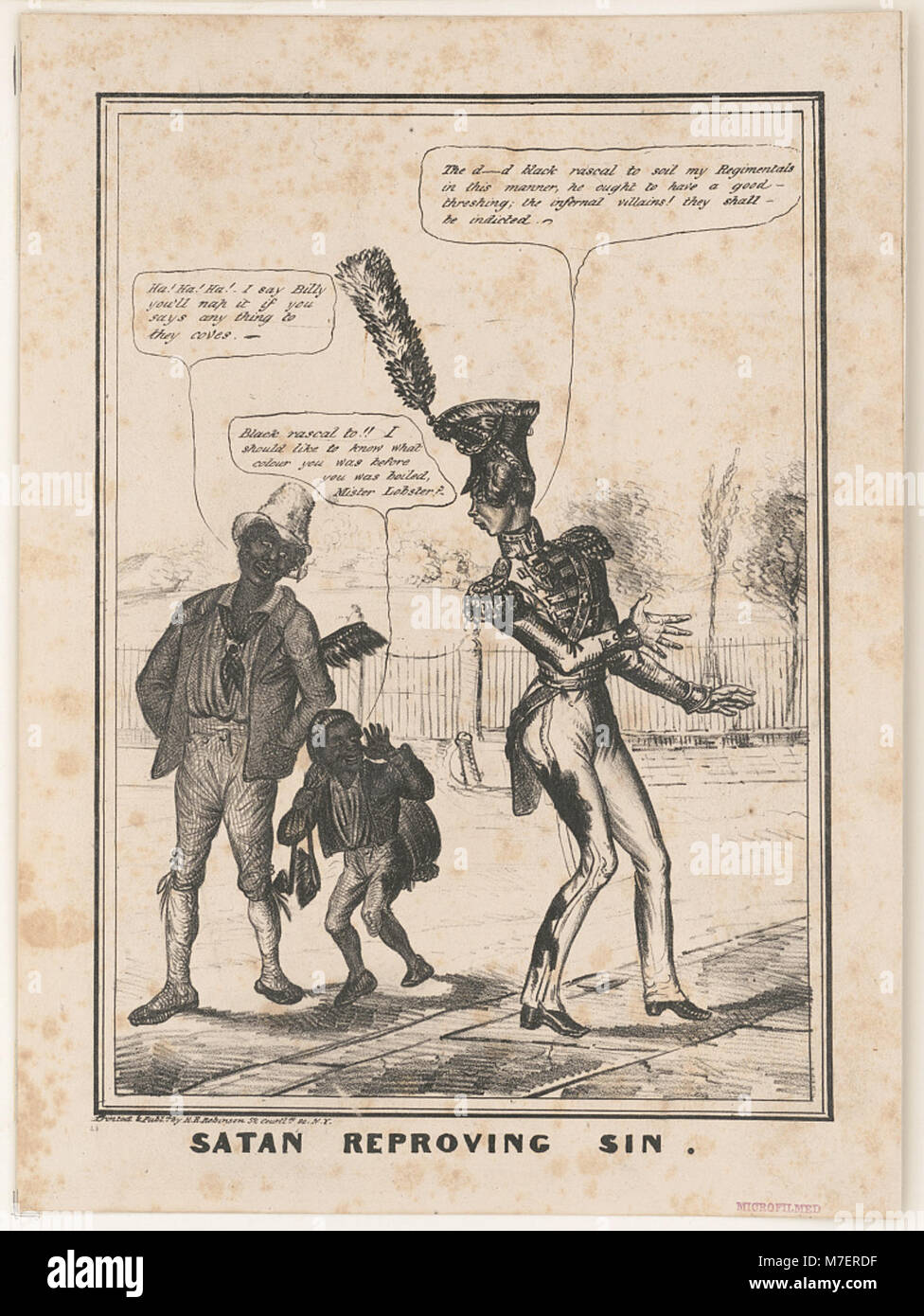 A historical illustration depicting Satan reproving sin, capturing a ...