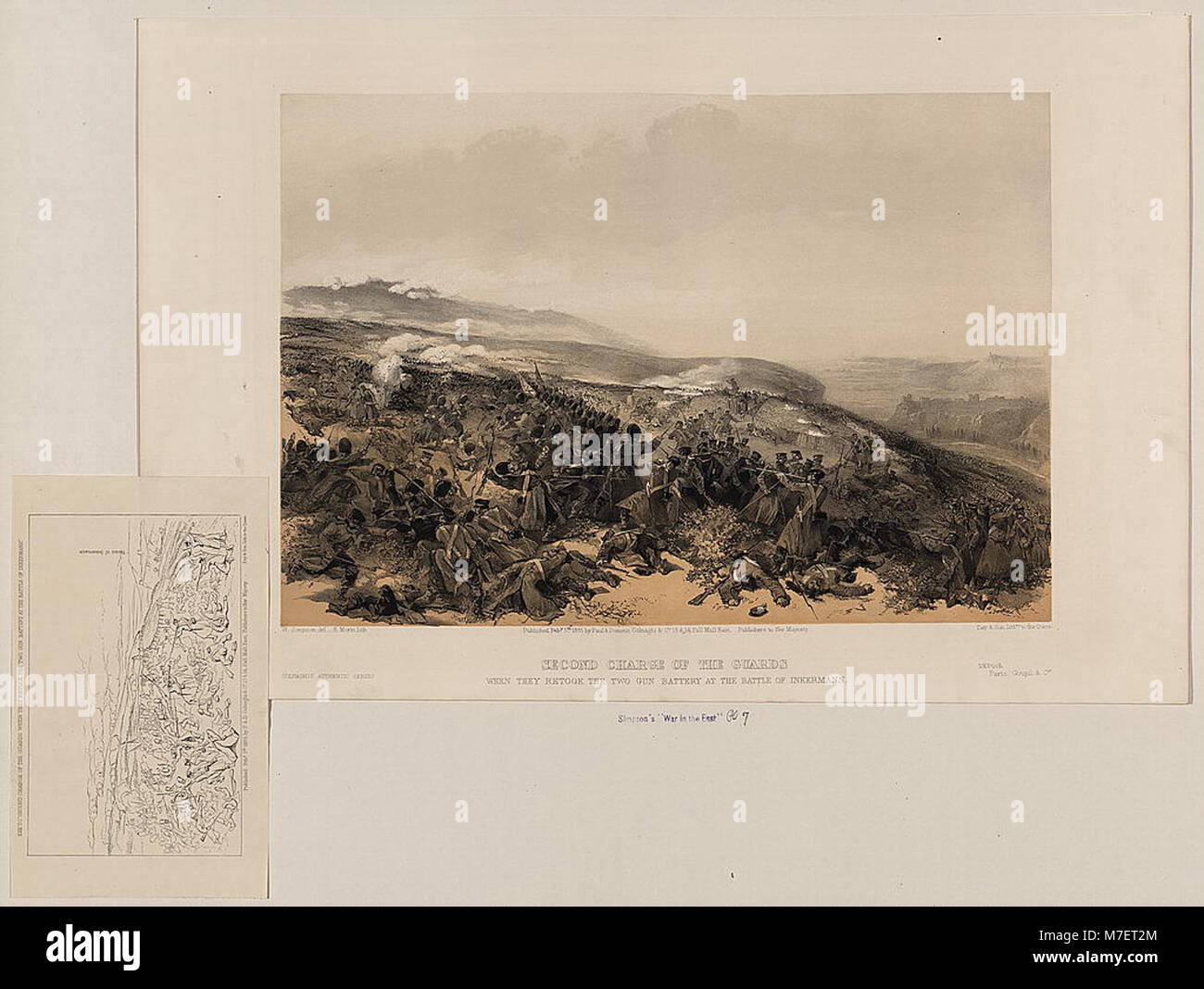 A lithograph depicting the second charge of the guards at the Battle of ...