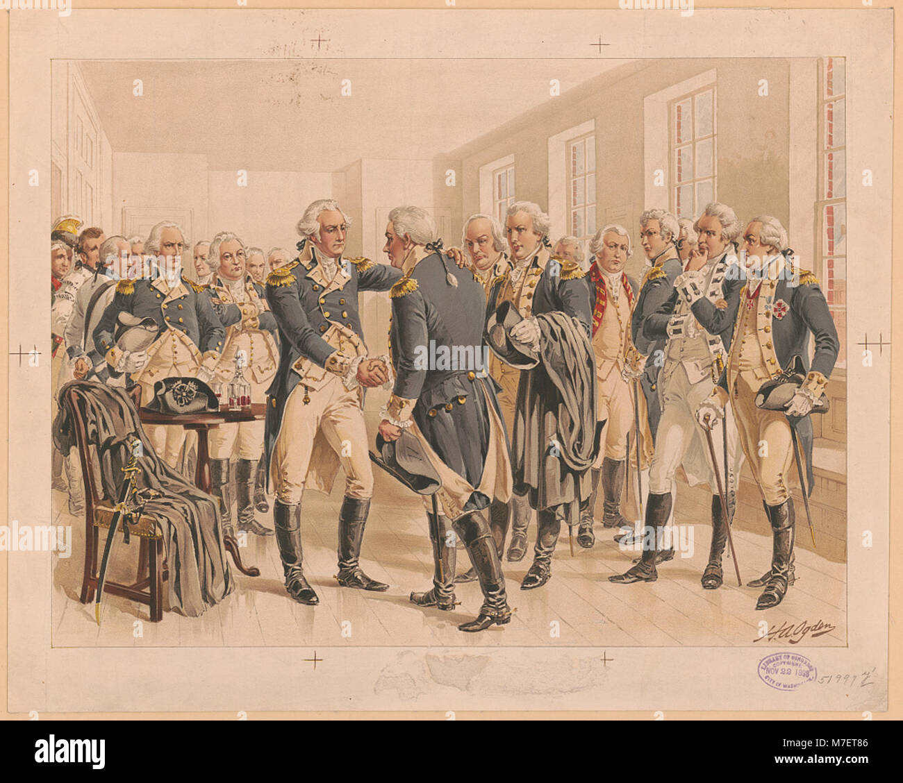 This scene depicts George Washington bidding farewell to his officers ...