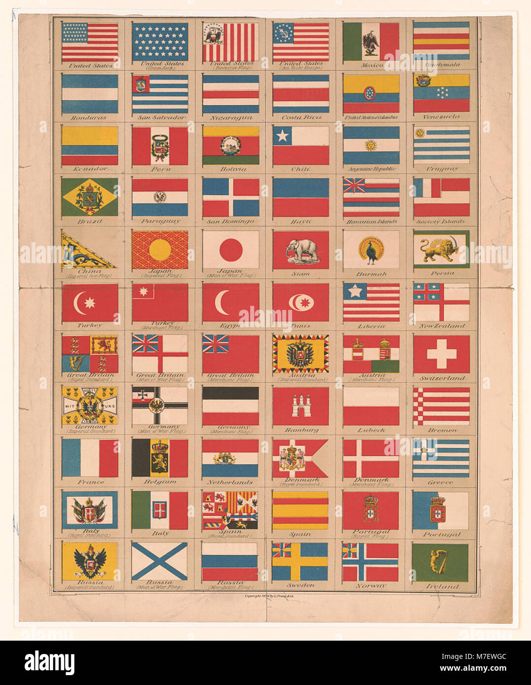 A photograph showing various flags, possibly national or historical ...