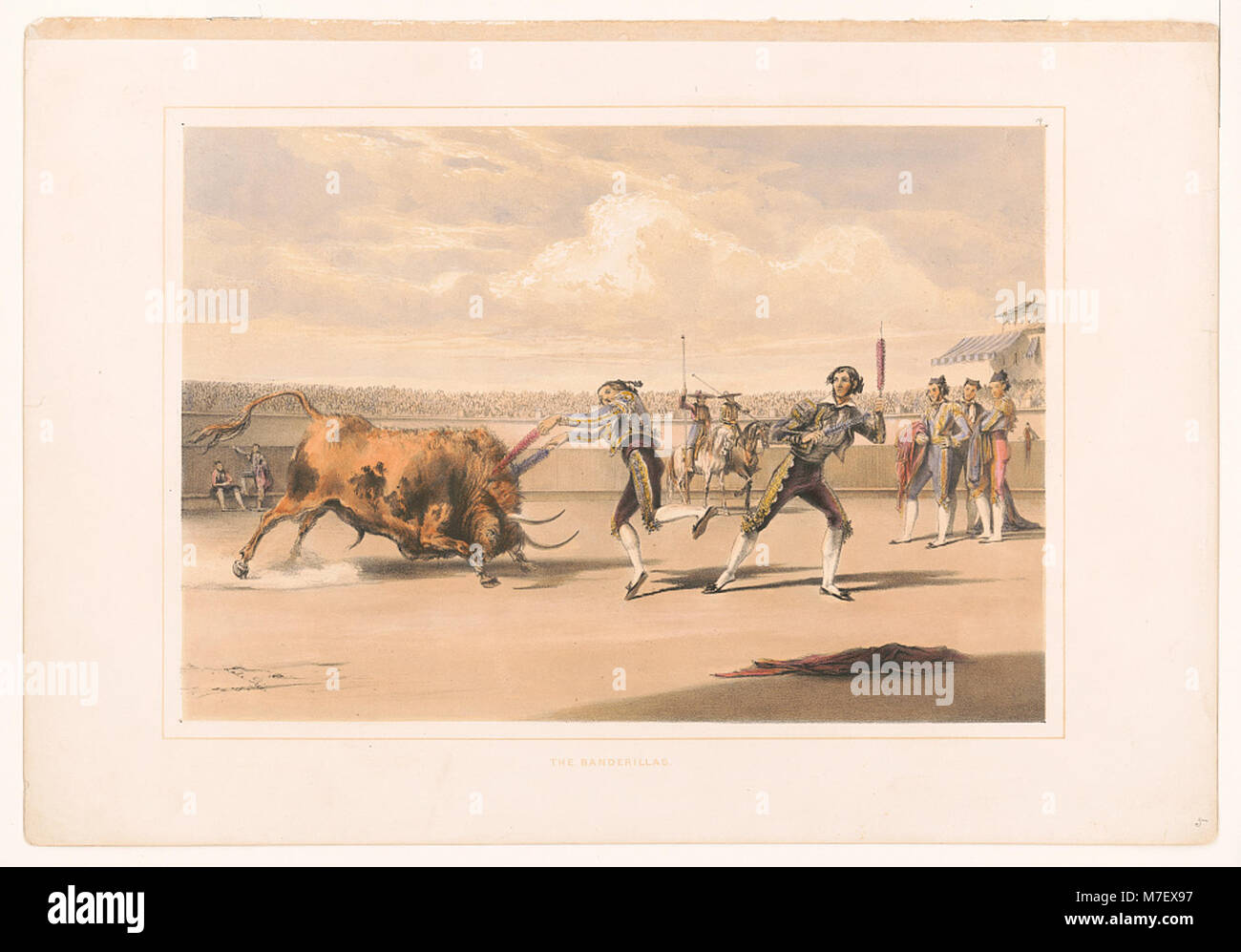 An image depicting the traditional Spanish practice of banderillas ...