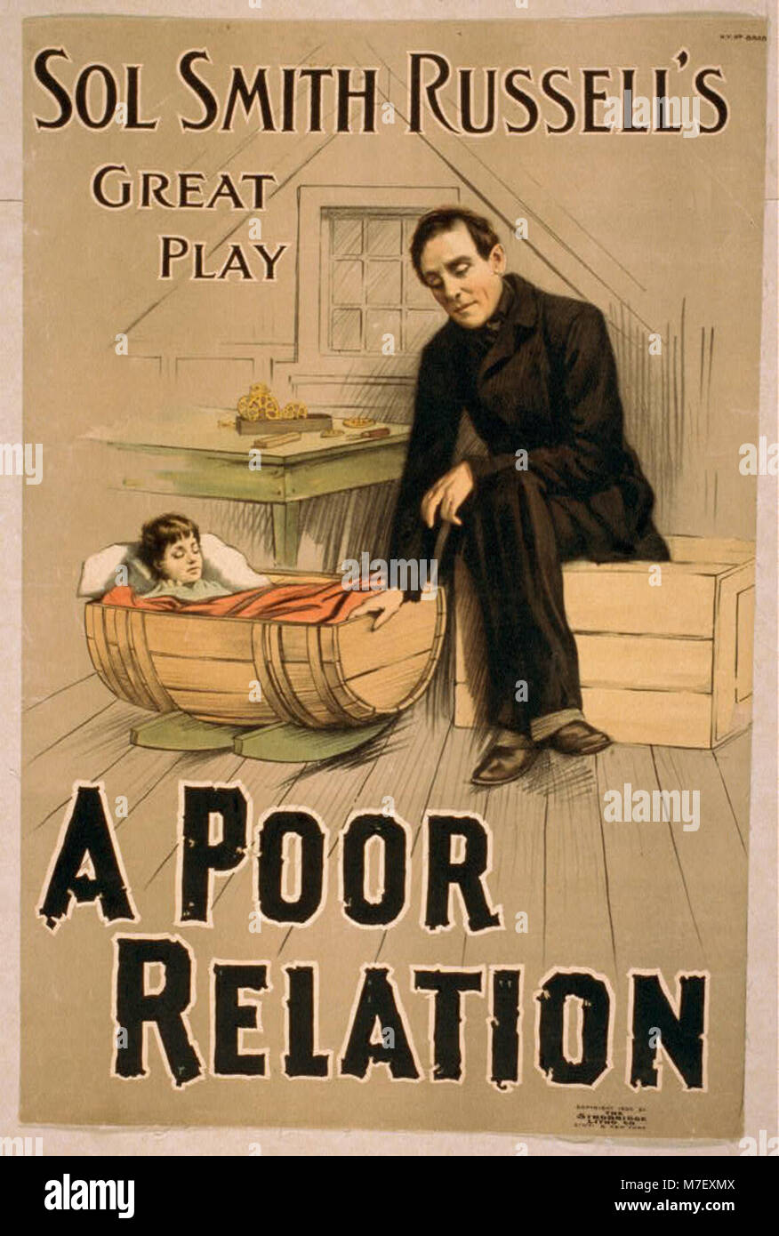 A promotional image related to Sol Smith Russell’s play 'A Poor Relation,' showcasing a scene ...