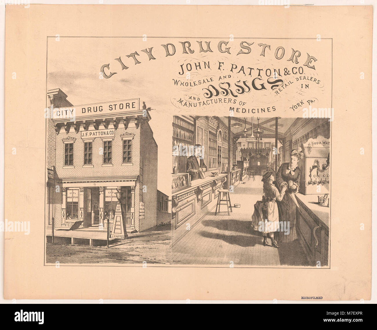 An image depicting the City Drug Store, operated by John F. Patton & Co ...