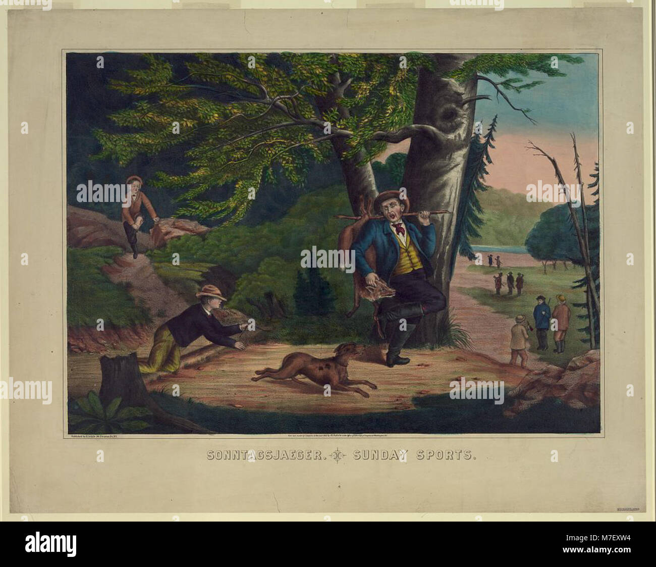 A scene depicting Sunday sports, commonly known as 'Sonntagsjaeger ...