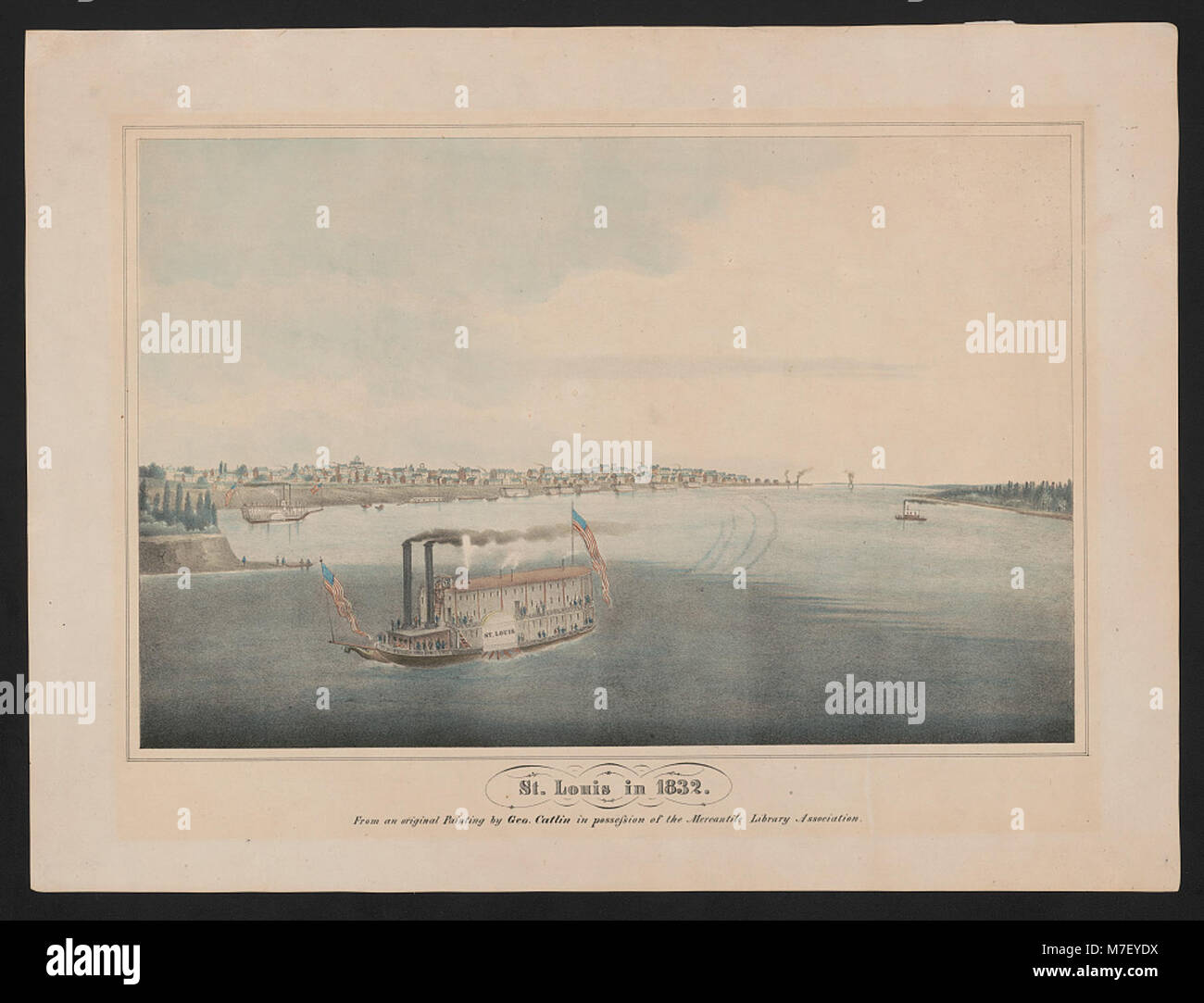 This historical painting by George Catlin depicts the city of St. Louis ...