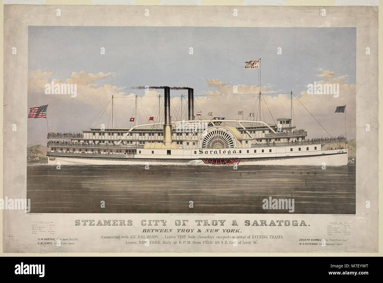 The image captures two steamships, the 'City of Troy' and 'Saratoga ...