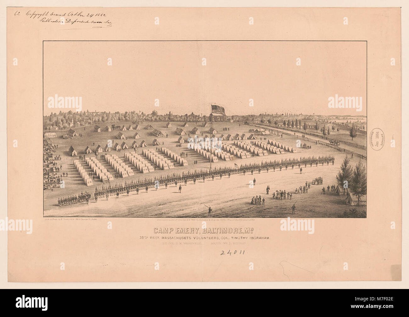 A historical image depicting Camp Emery in Baltimore, Maryland, during ...