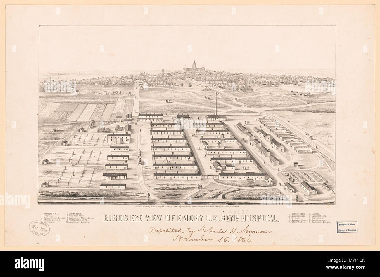 A birds-eye view photograph of Emory U.S. General Hospital, providing a ...