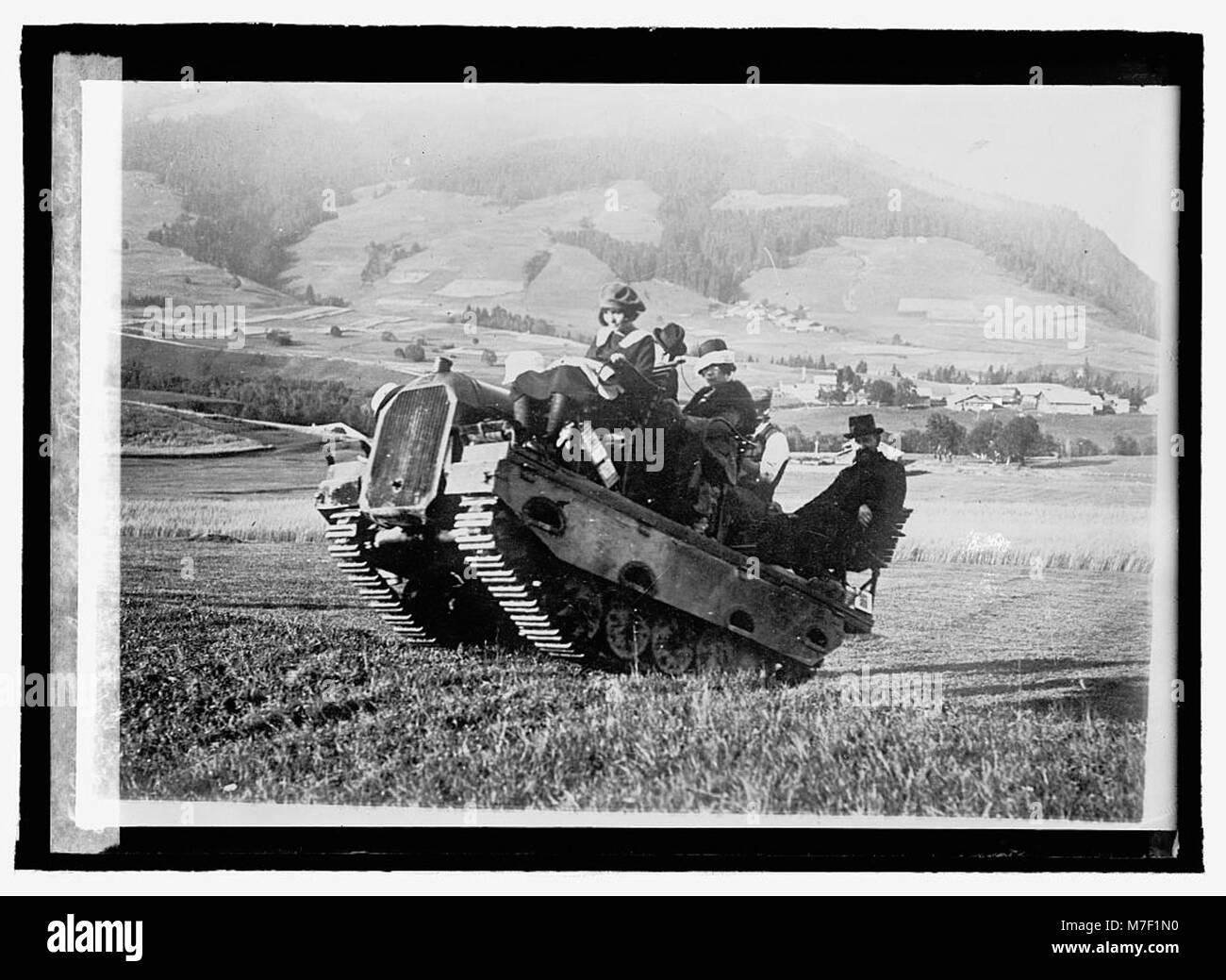 A tank converted for use as a sightseeing car in the French alpine ...