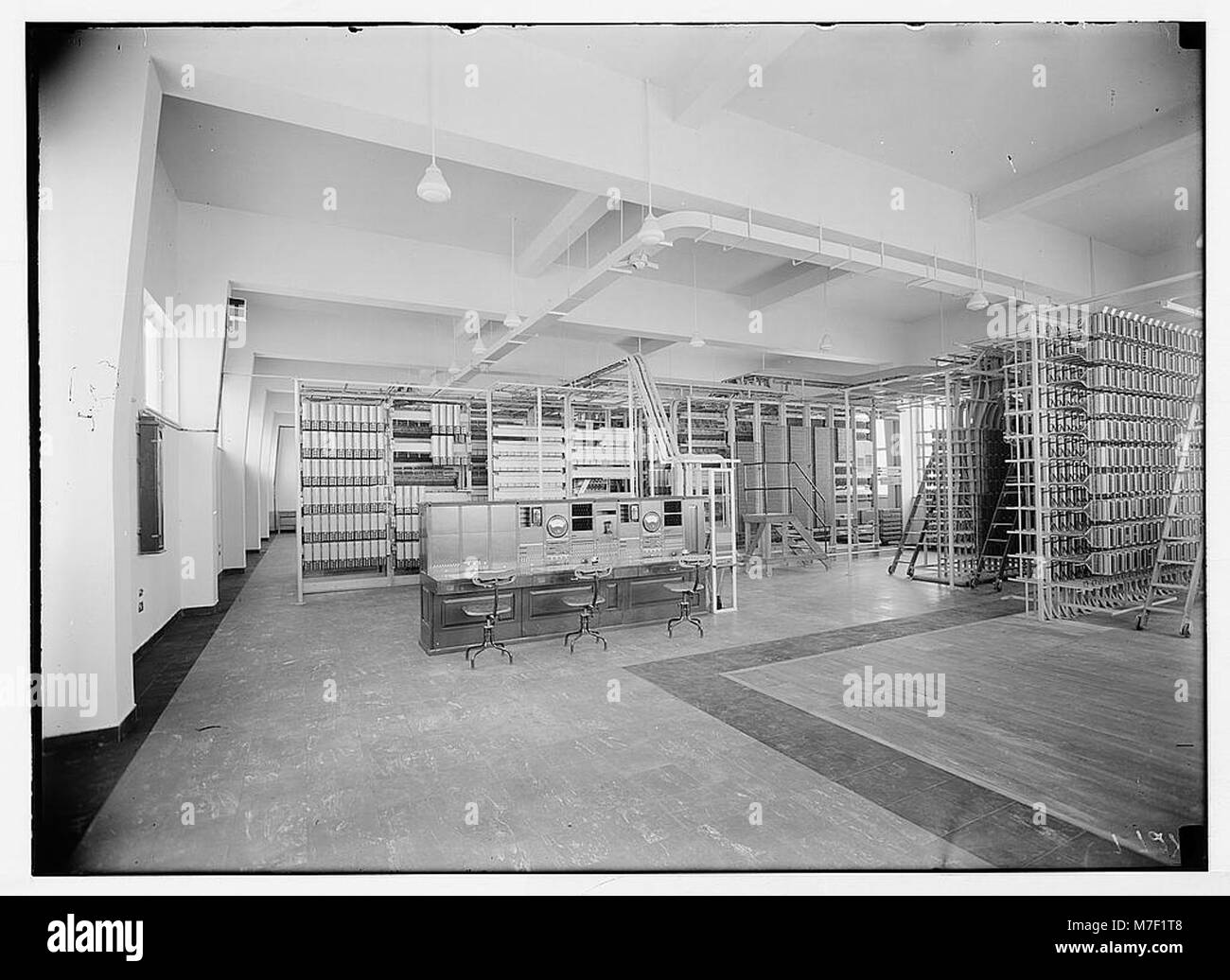 A view of the Tel-Aviv Exchange Automatic Telephone system, an early ...