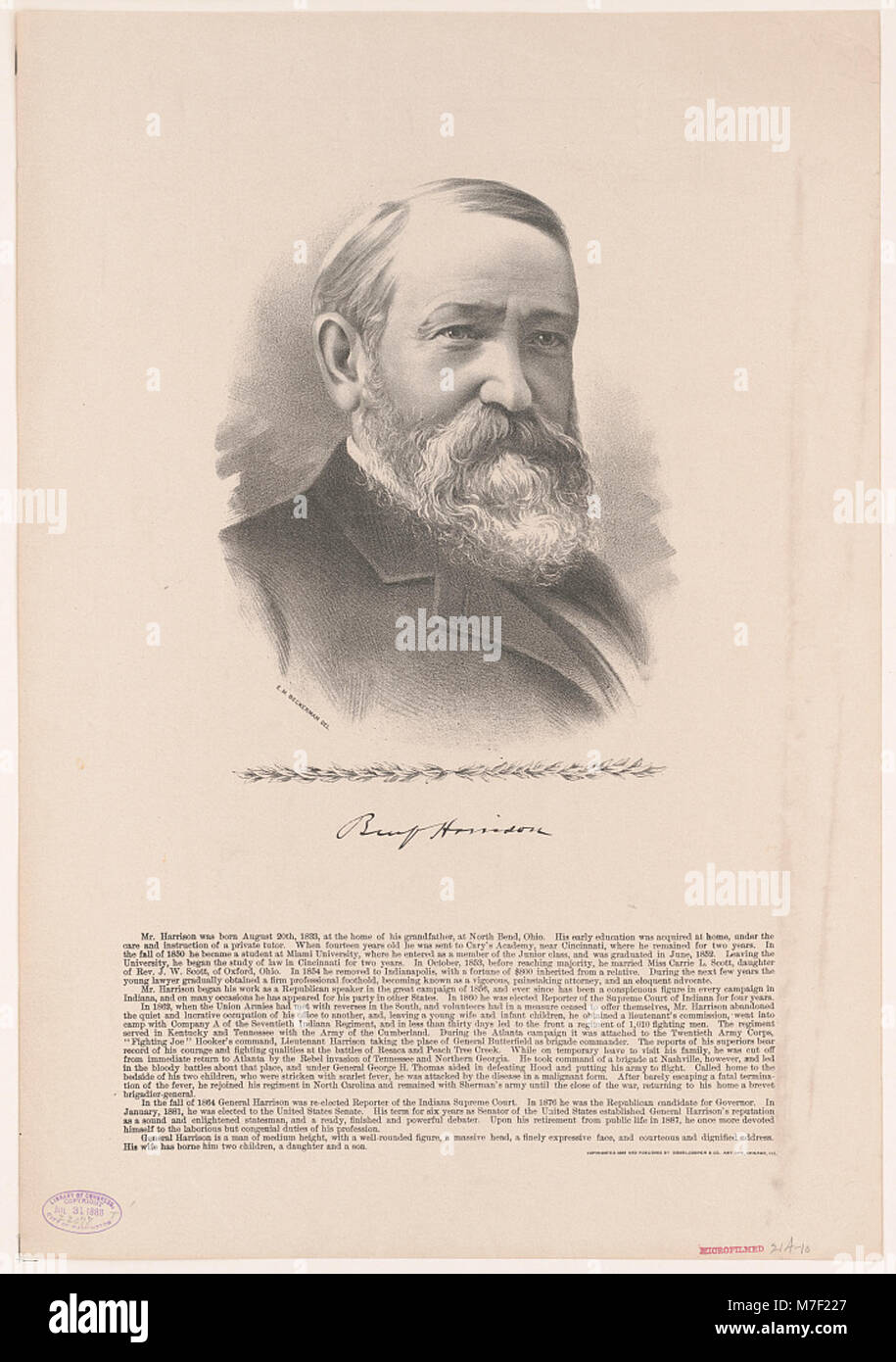 A portrait of Benjamin Harrison, the 23rd President of the United ...