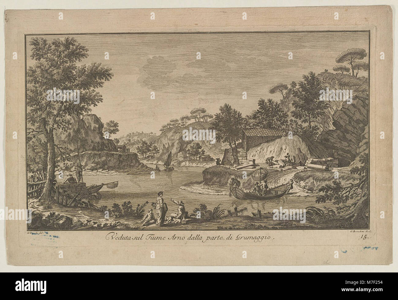 This Italian view shows the Arno River from the Grumaggio side ...