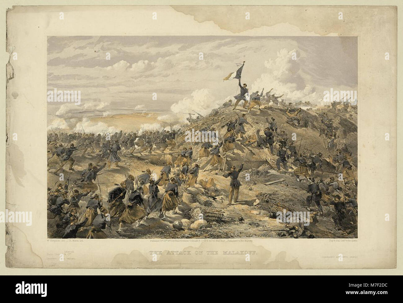 A lithograph depicting the British attack on the Malakoff redoubt ...