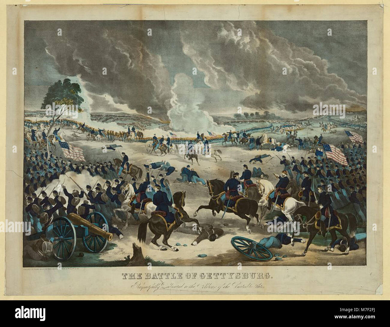 A historical photograph or illustration of the Battle of Gettysburg ...
