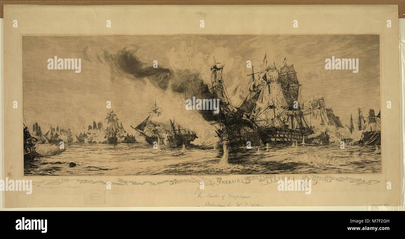 A historical depiction of the Battle of Trafalgar, a decisive naval ...