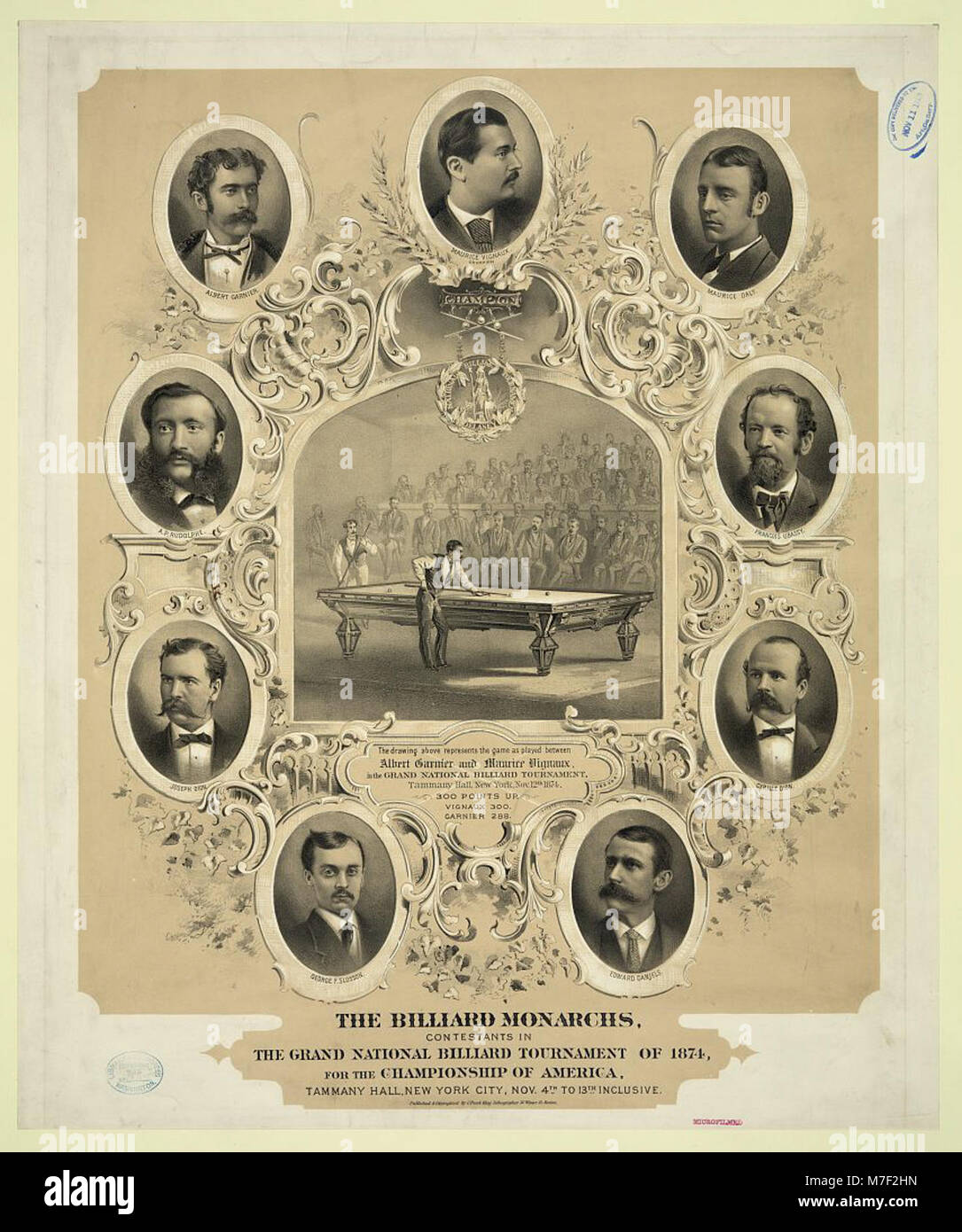 This image shows the contestants of the 1874 Grand National Billiard ...