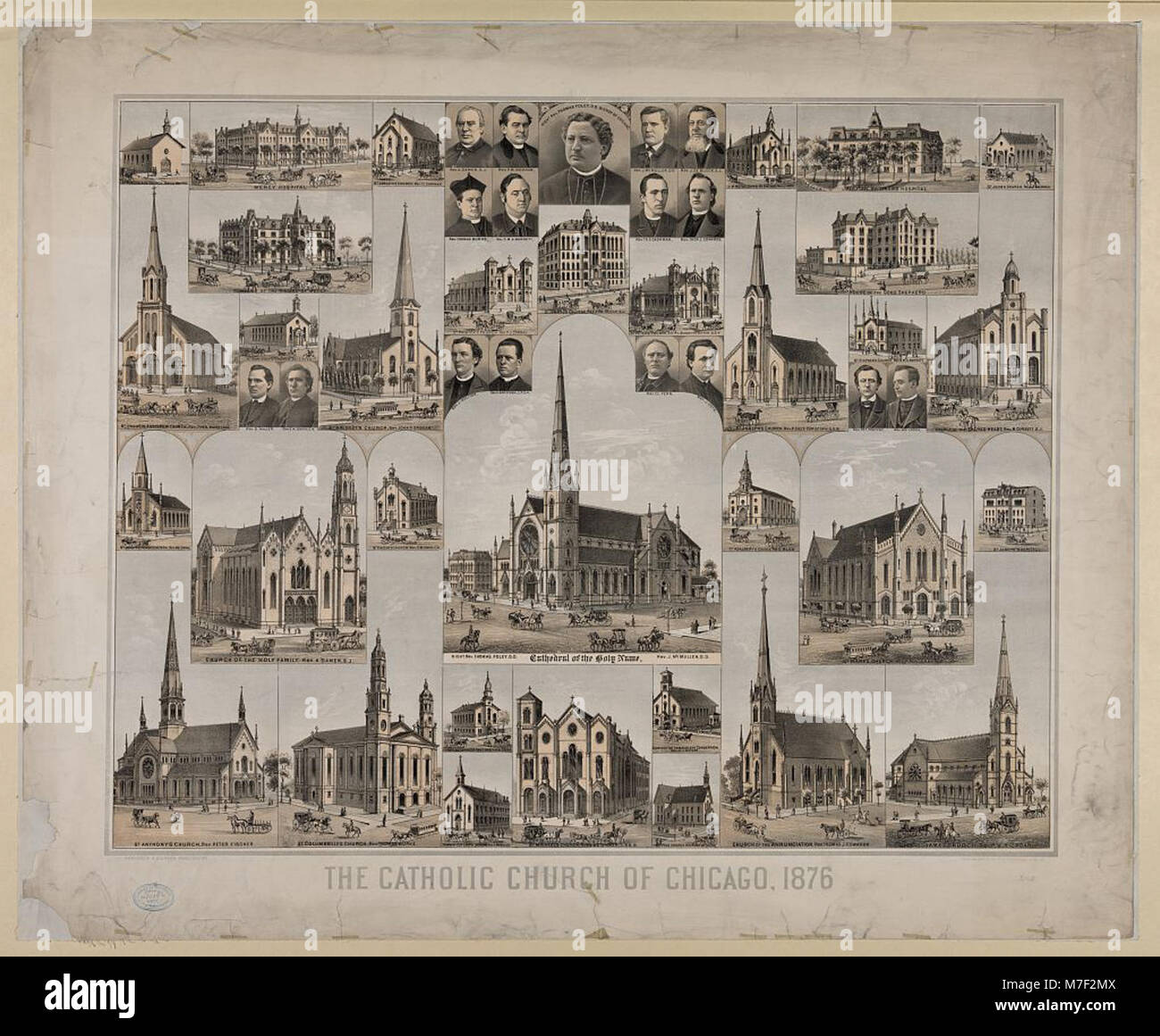 This historical image depicts the Catholic Church in Chicago as it ...