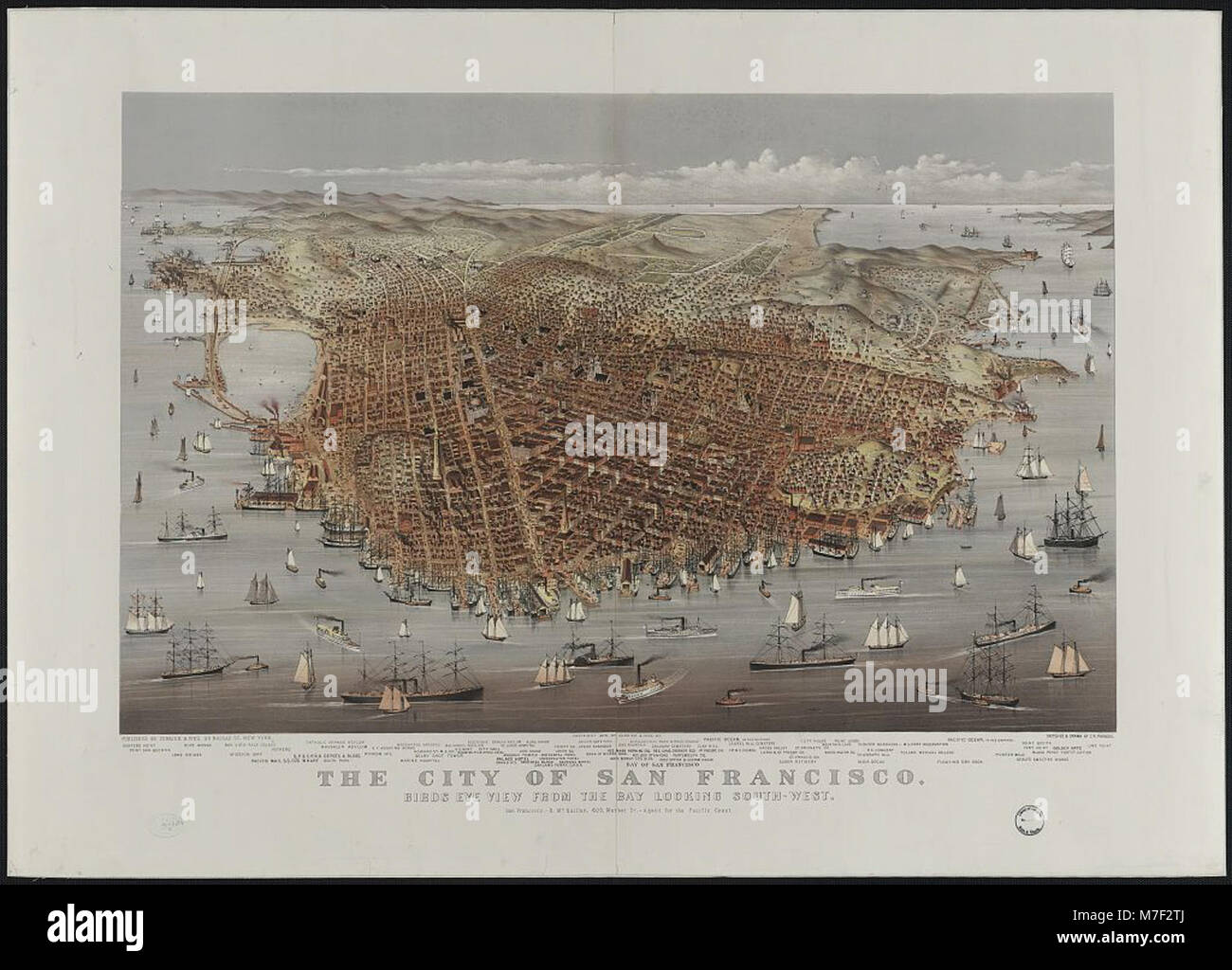 This bird's-eye view of San Francisco, drawn by C.R. Parsons, shows the ...