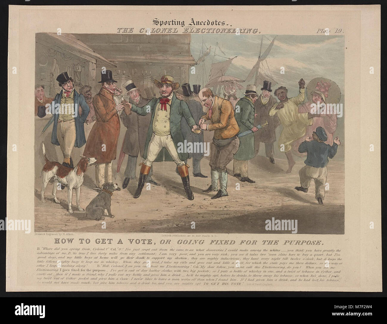 This illustration by H. Alken depicts the process of electioneering ...