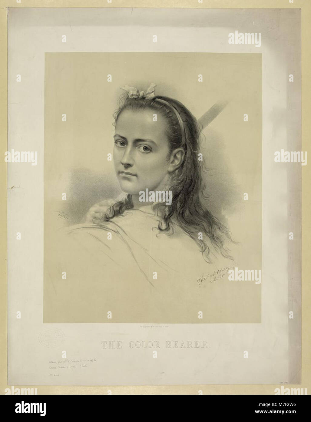 The color bearer, a soldier tasked with carrying the flag or standard ...