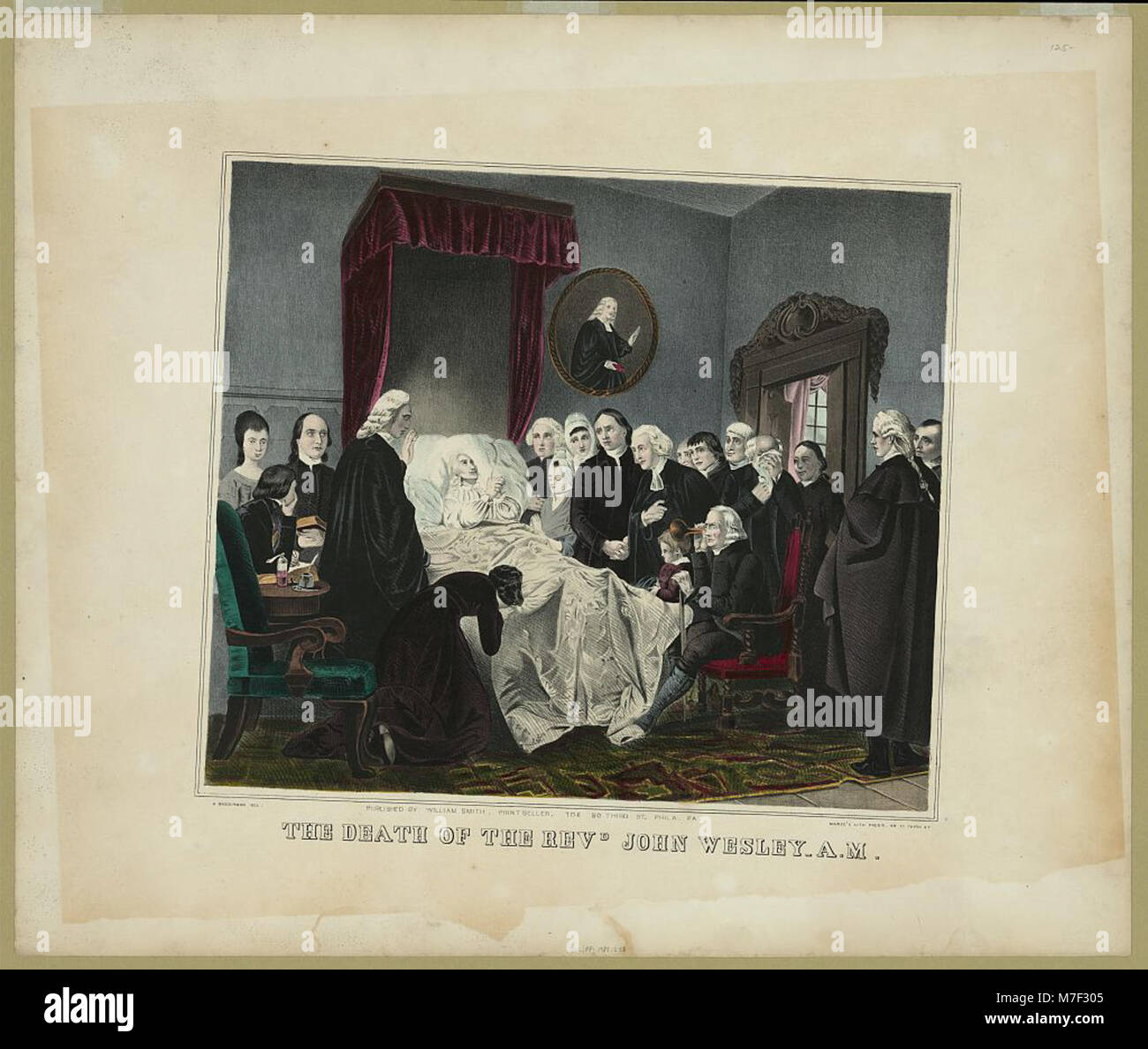 An illustration depicting the death of the Reverend John Wesley, a key ...