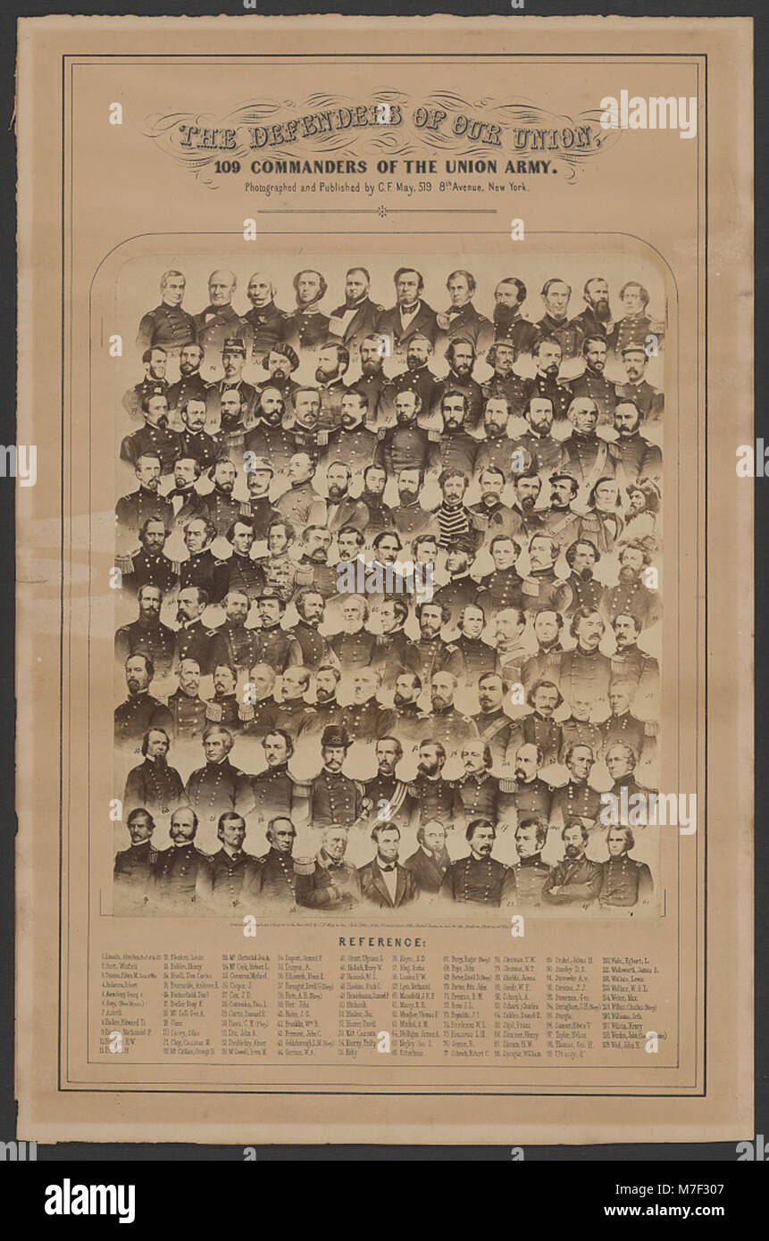 A historical photograph featuring 109 commanders of the Union Army ...