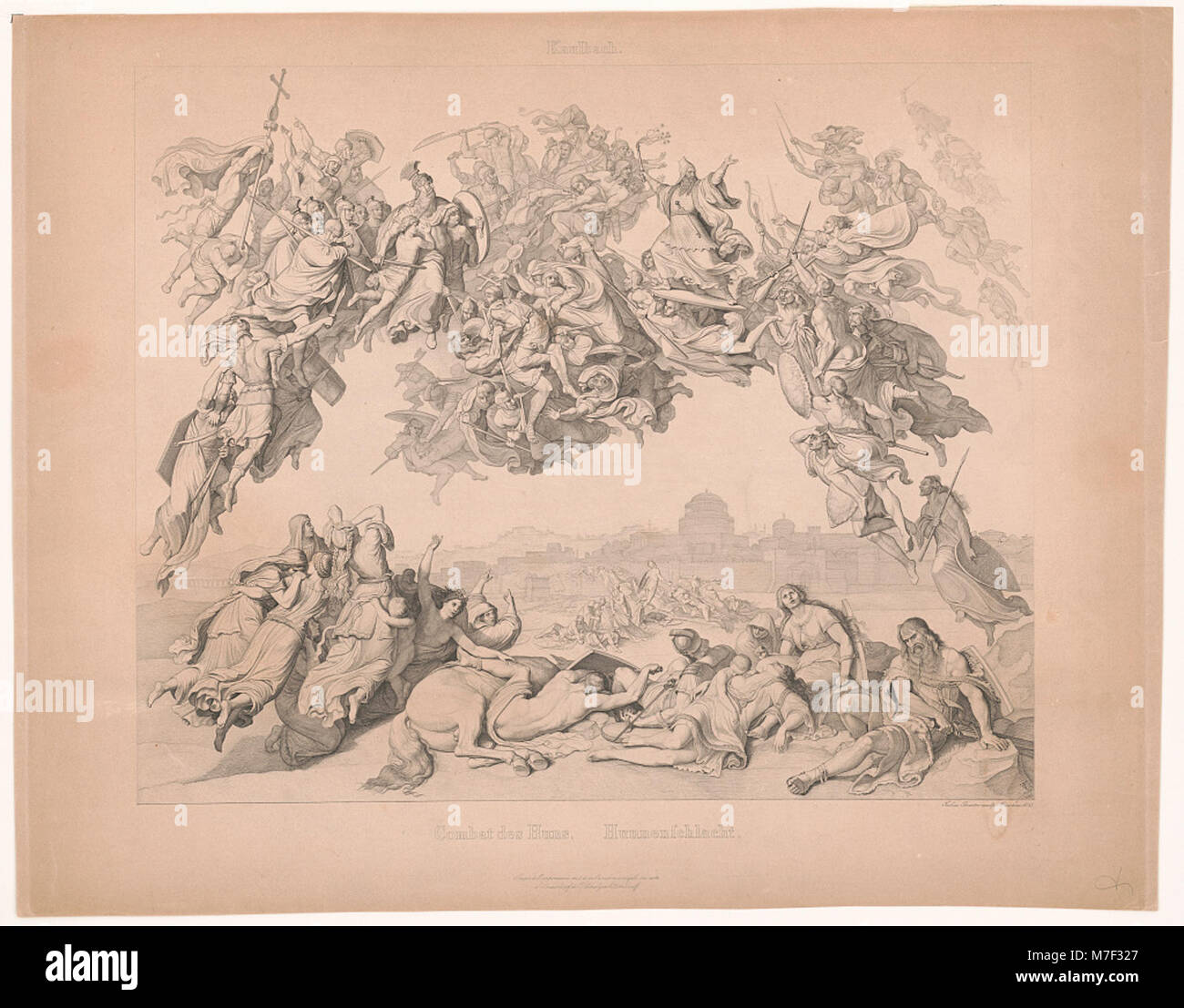 An artwork depicting a battle between the Huns and opposing forces. The ...