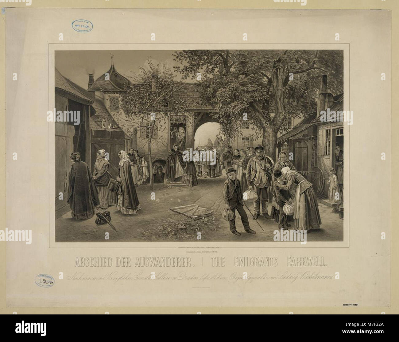 An engraving depicting the emotional farewell of emigrants leaving ...