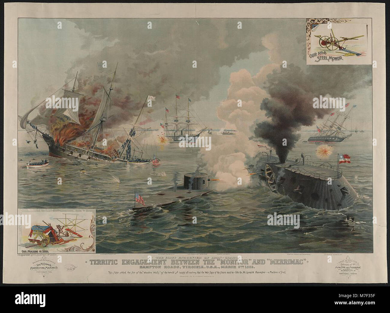 This historical image depicts the first significant naval battle ...
