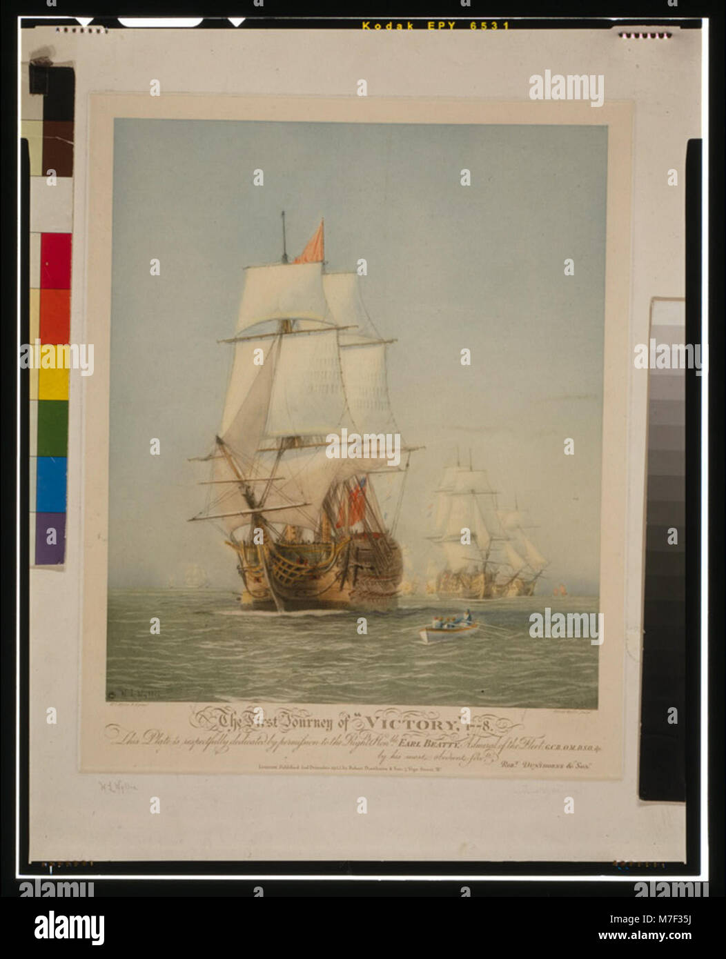 A historical image illustrating the first journey of the ship 'Victory ...