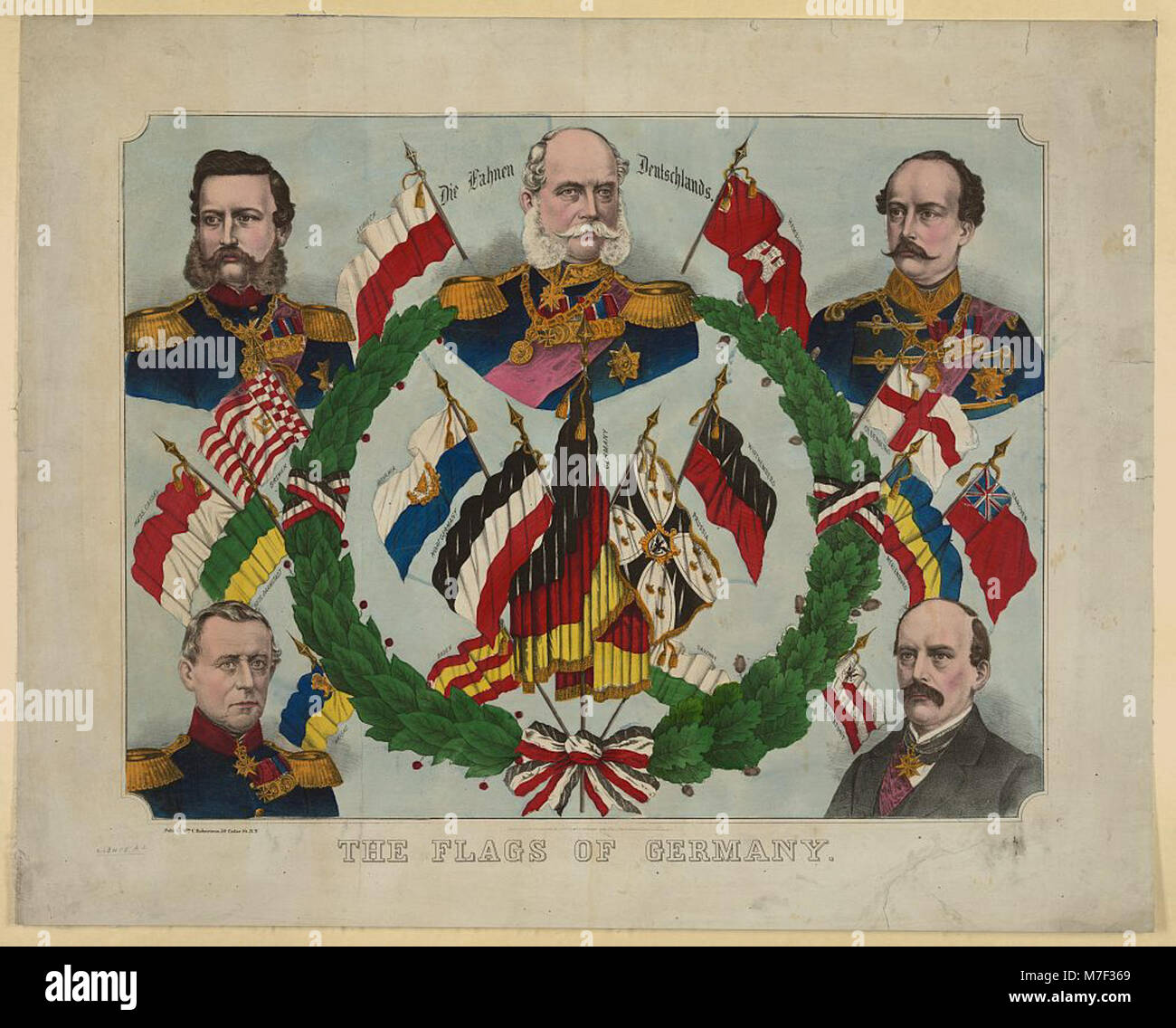 This image depicts various flags of Germany, showcasing the historical ...