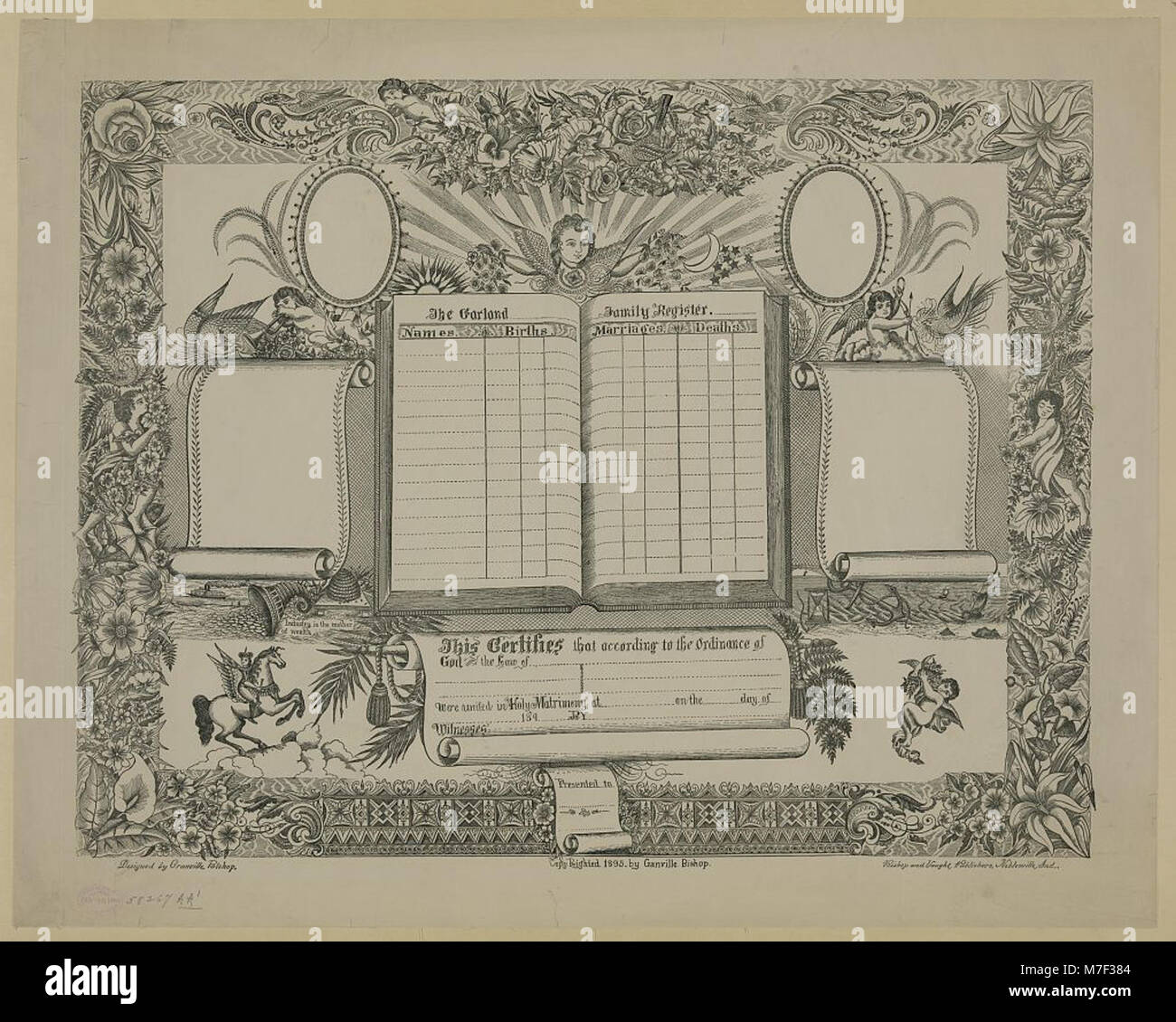 A historical document of the Garland family register from Noblesville ...