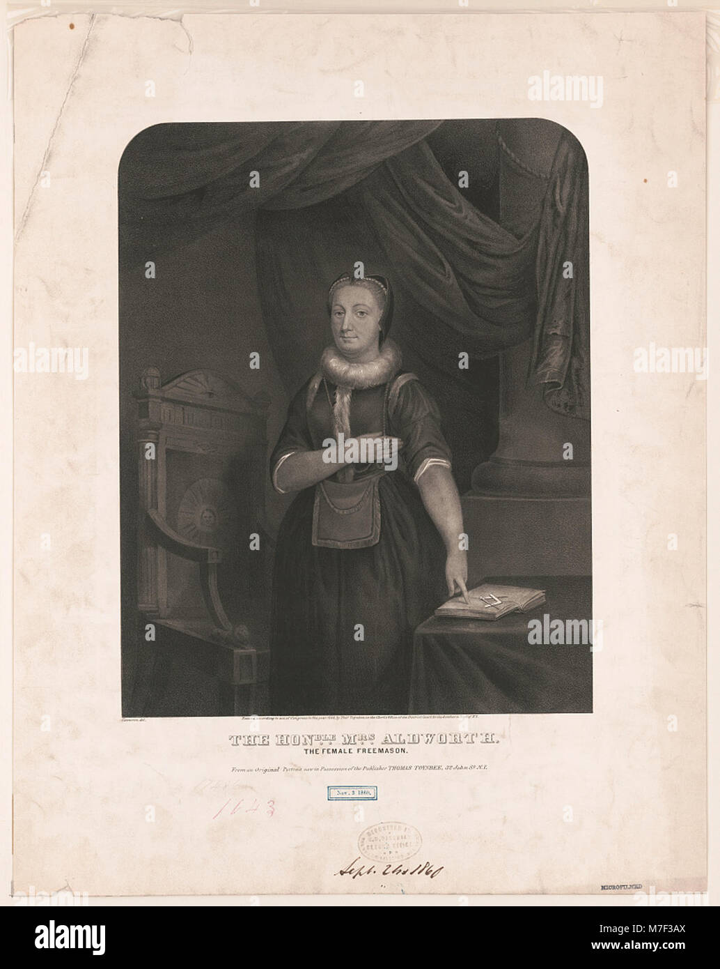 A portrait of Mrs. Aldworth, known for her role as a female Freemason ...