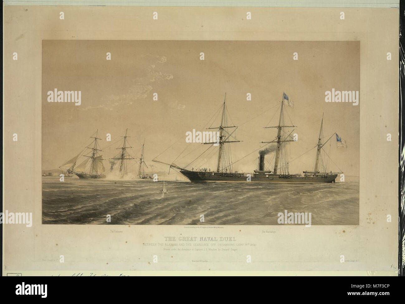 A historical depiction of the naval battle between the Confederate ...