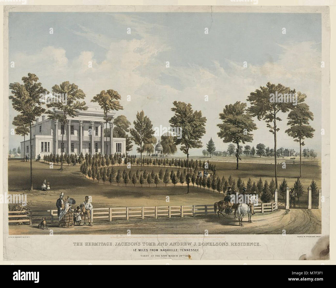 An 1856 lithograph showing The Hermitage, the tomb of President Andrew ...