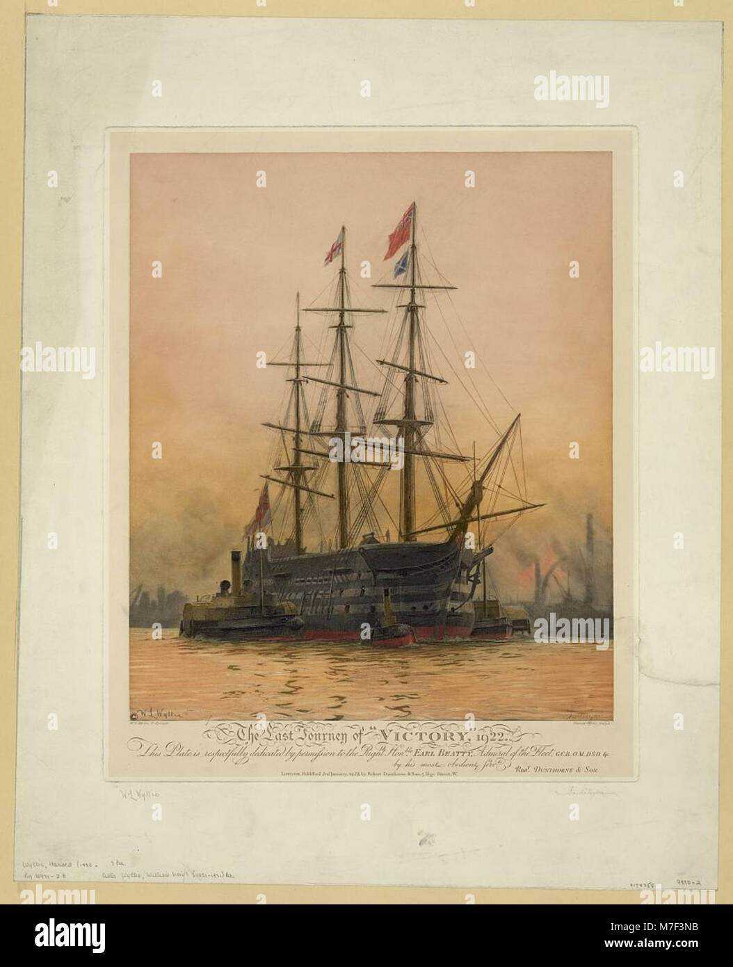 The image depicts the final journey of the ship 'Victory' in 1922. It ...