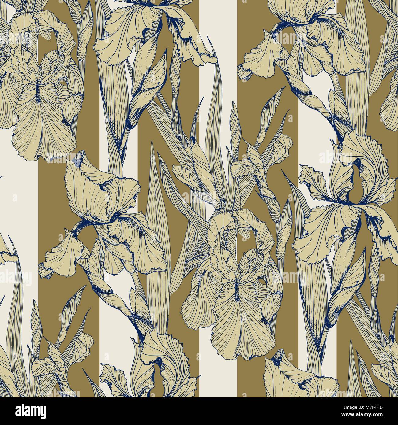 Irises flowers vector seamless pattern flowered background of botany ...