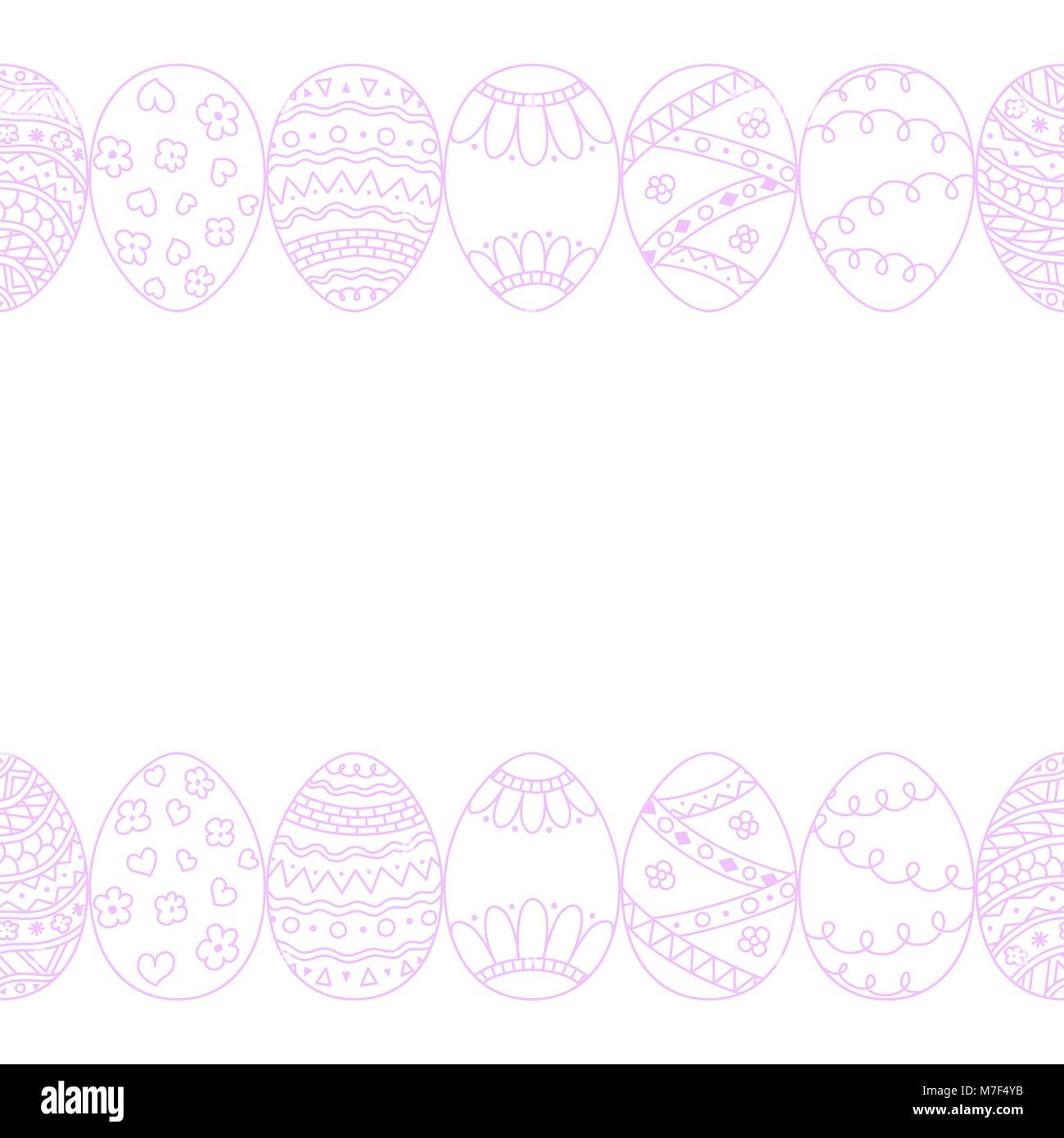Vector seamless Easter eggs border background. Doodle pink Easter eggs ...