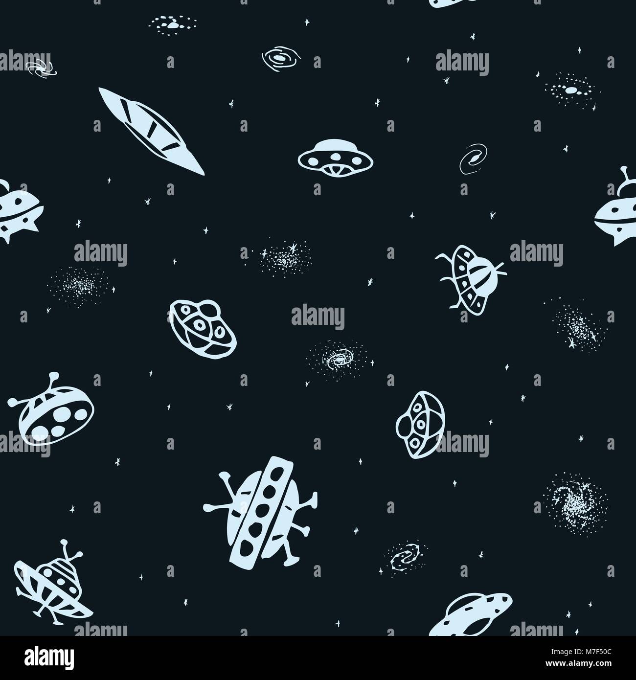 Vector seamless background from hand drawn UFO. Doodle UFO Flying ...