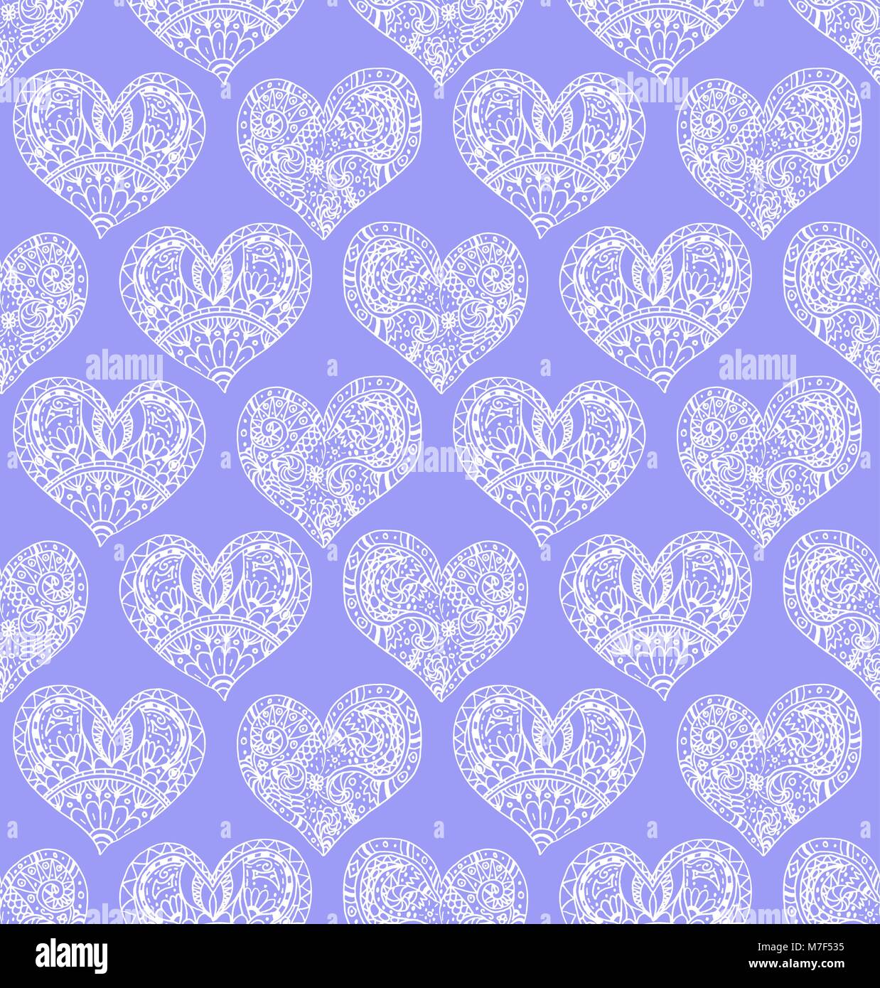 Vector seamless pattern from doodle hand drawn heart. White hearts on ...