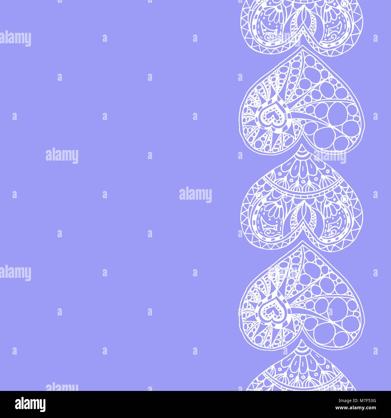 Vector decorative vertical border from white hand drawing hearts on ...