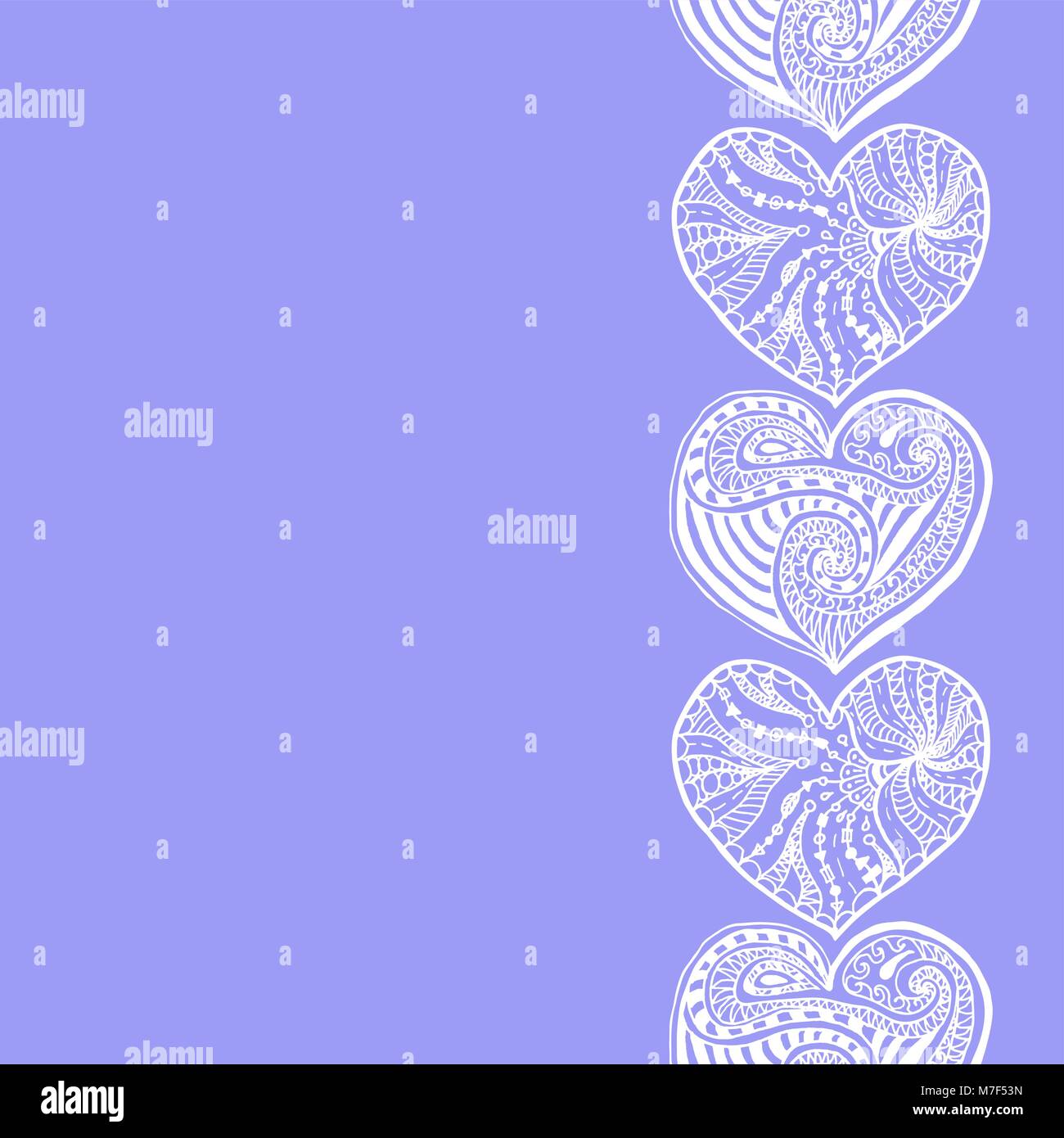 Vector decorative vertical border from white hand drawing hearts on ...